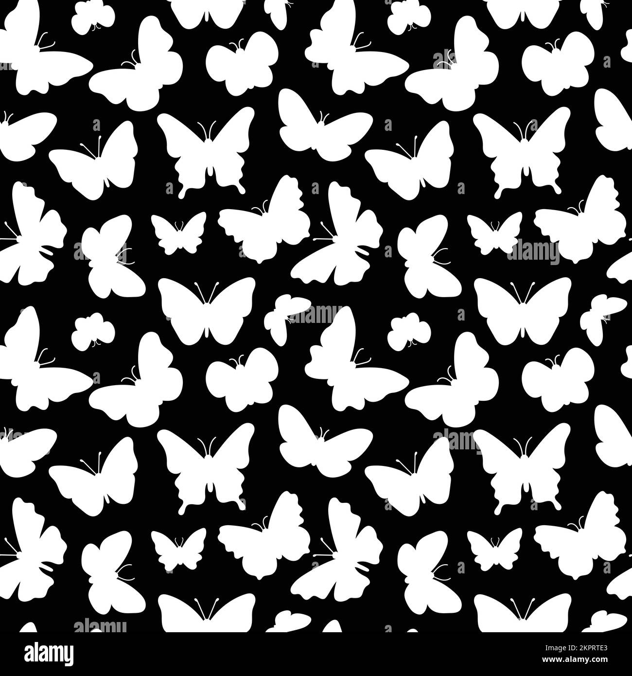 Butterfliy silhouettes pattern. Black and white print. Seamless ...
