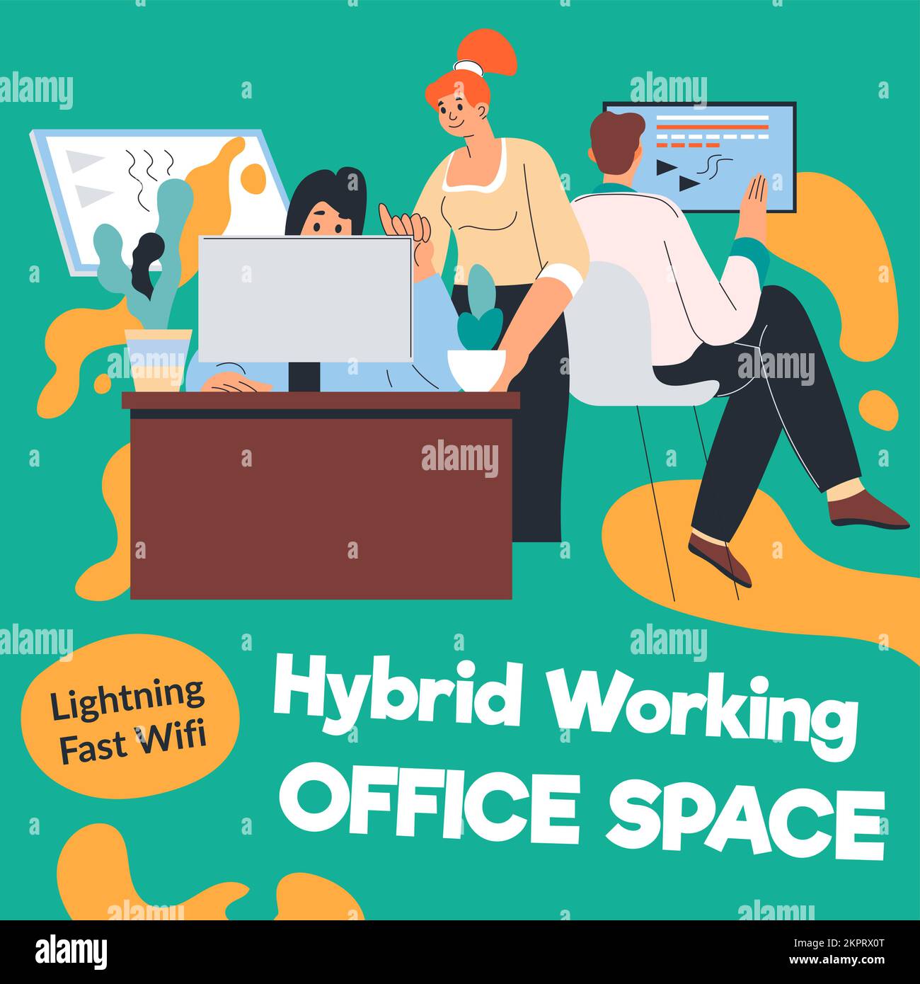 Hybrid working space, lightning fast wifi vector Stock Vector Image ...