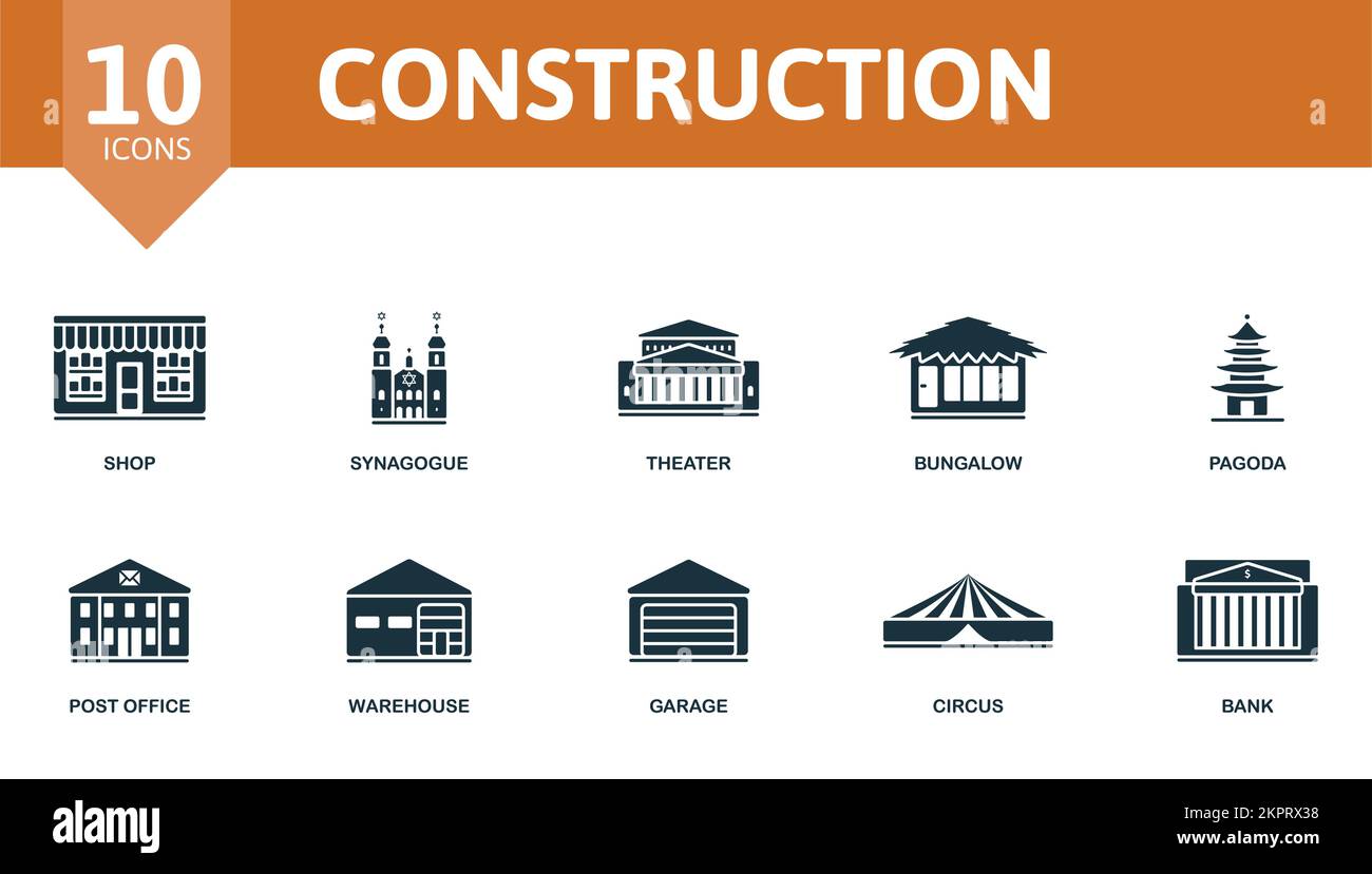Construction icon set. Monochrome simple Construction icon collection ...