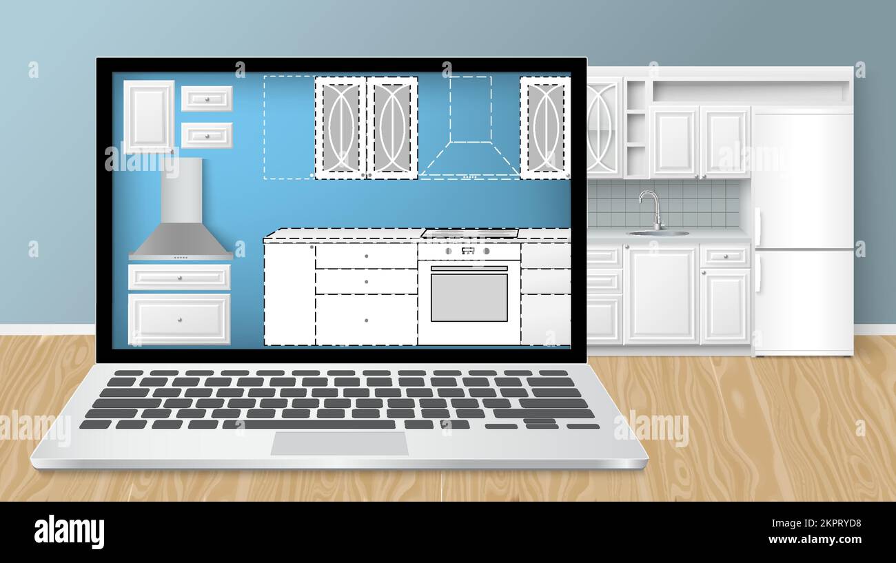 Kitchen interior design sketch project plan vector Stock Vector Image ...