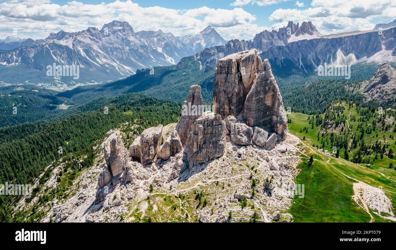 Climbing in Cinque Torri,Dolomites,Italy.Five towers and rock ...