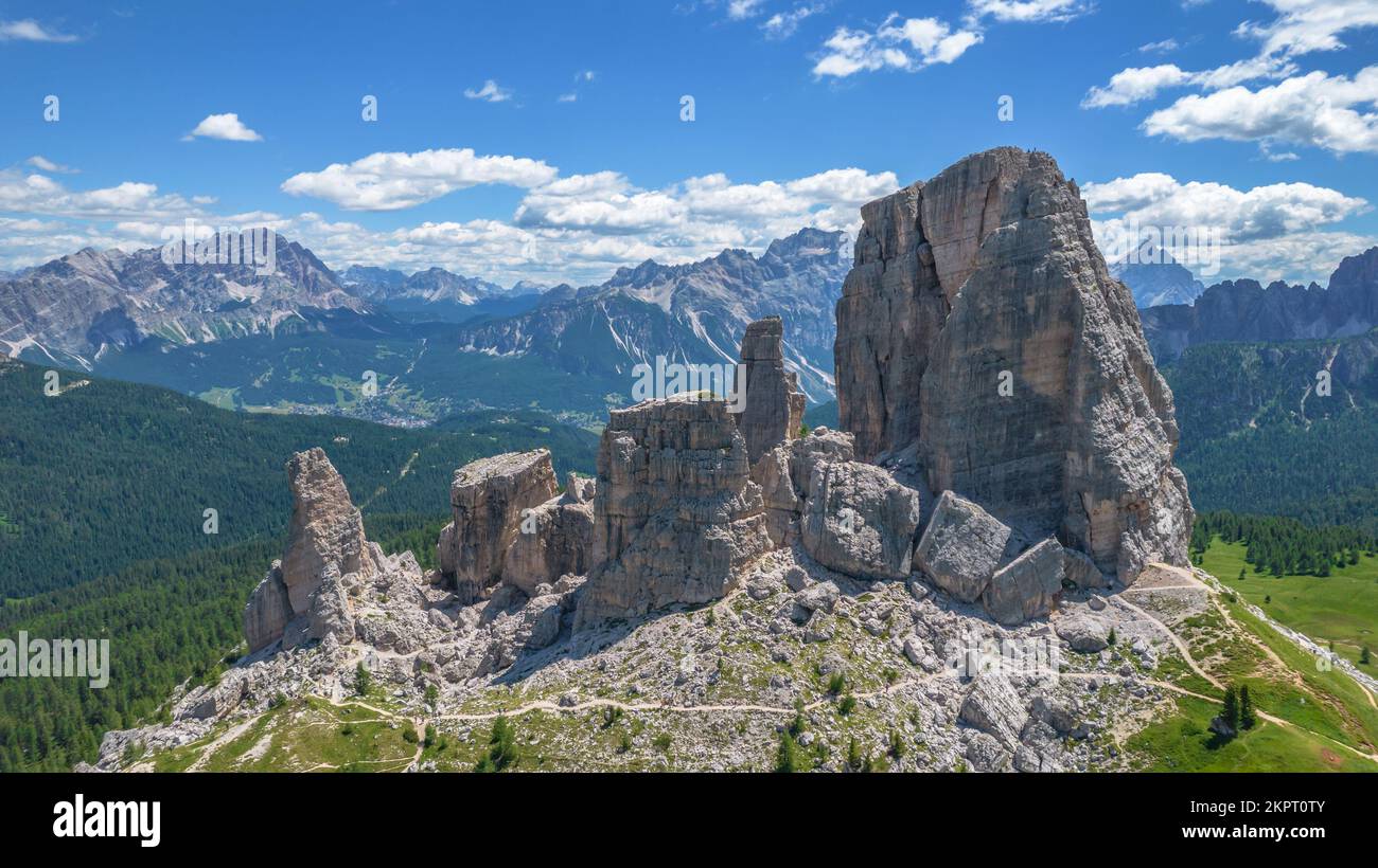 Climbing in Cinque Torri,Dolomites,Italy.Five towers and rock ...