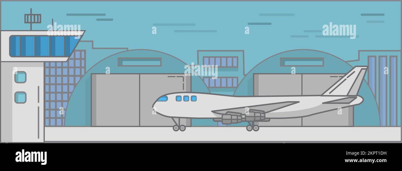 Airport building and airplane on runway vector Stock Vector Image & Art ...
