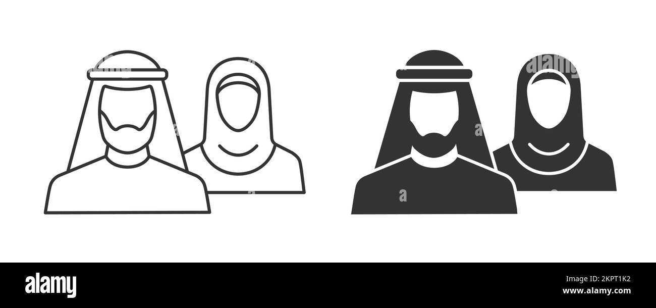 Muslim couple vector icon. Black illustration isolated on white ...