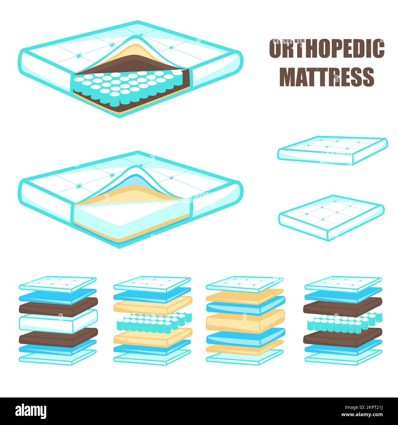Layered orthopedic mattress in section, vector illustration ...