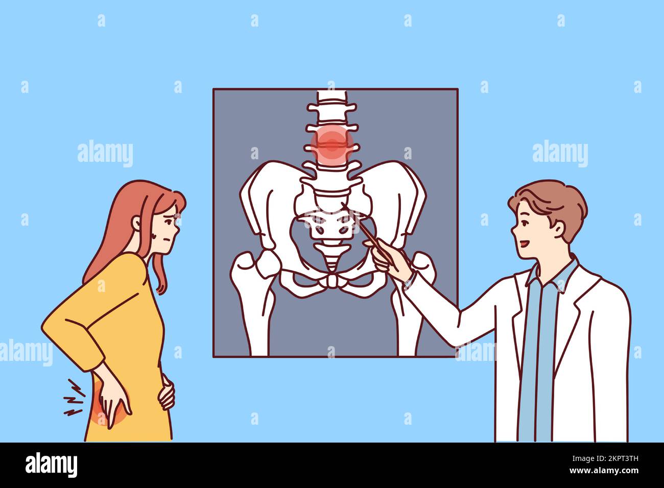 Male doctor show health problem on image to female patient. Man GP or ...