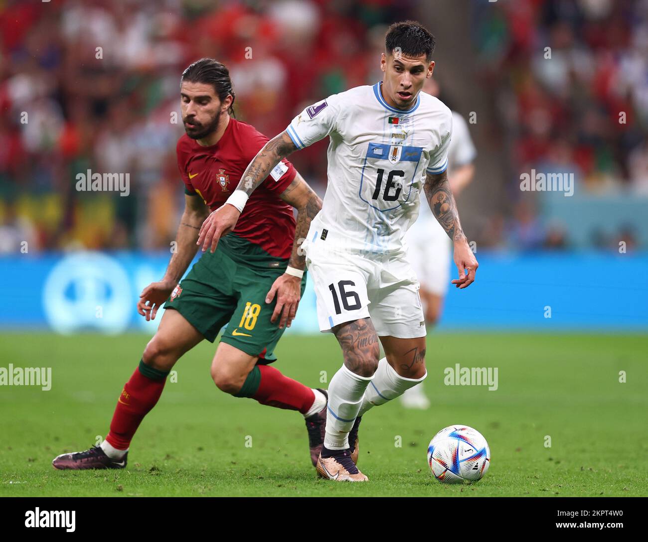 Doha, Qatar. 28th Nov, 2022. Ruben Neves of Portugal turned by Mathias ...