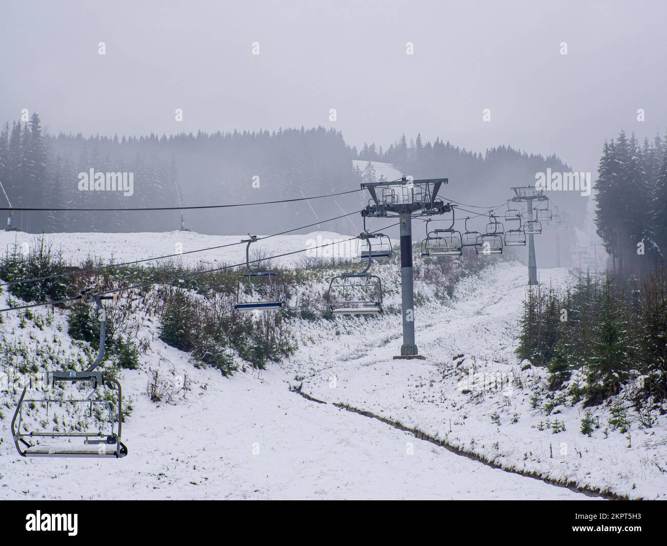 the cable car in Bukovel in winter Stock Photo - Alamy