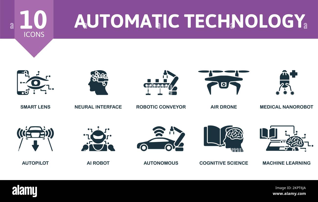 Automatic Technology icon set. Monochrome simple Automatic Technology ... Automatic Technology icon set. Monochrome simple Automatic Technology ...