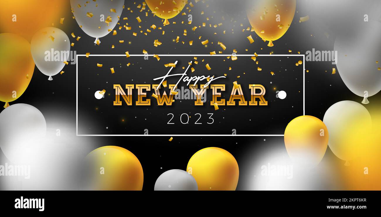 Happy New Year 2023 Illustration with Gold Lettering and Party Balloon ...