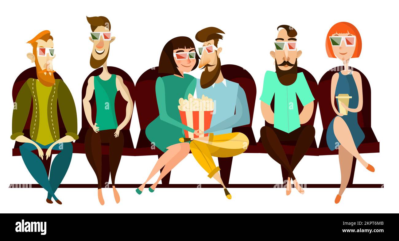 People sit on cinema chair watching movie vector Stock Vector Image ...