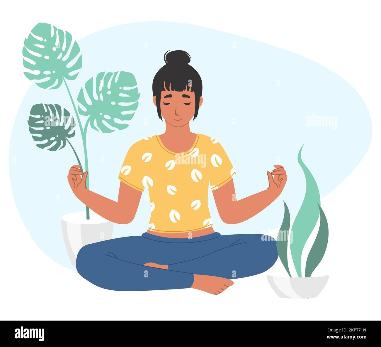 Woman meditation home in lotus Stock Vector Images - Alamy