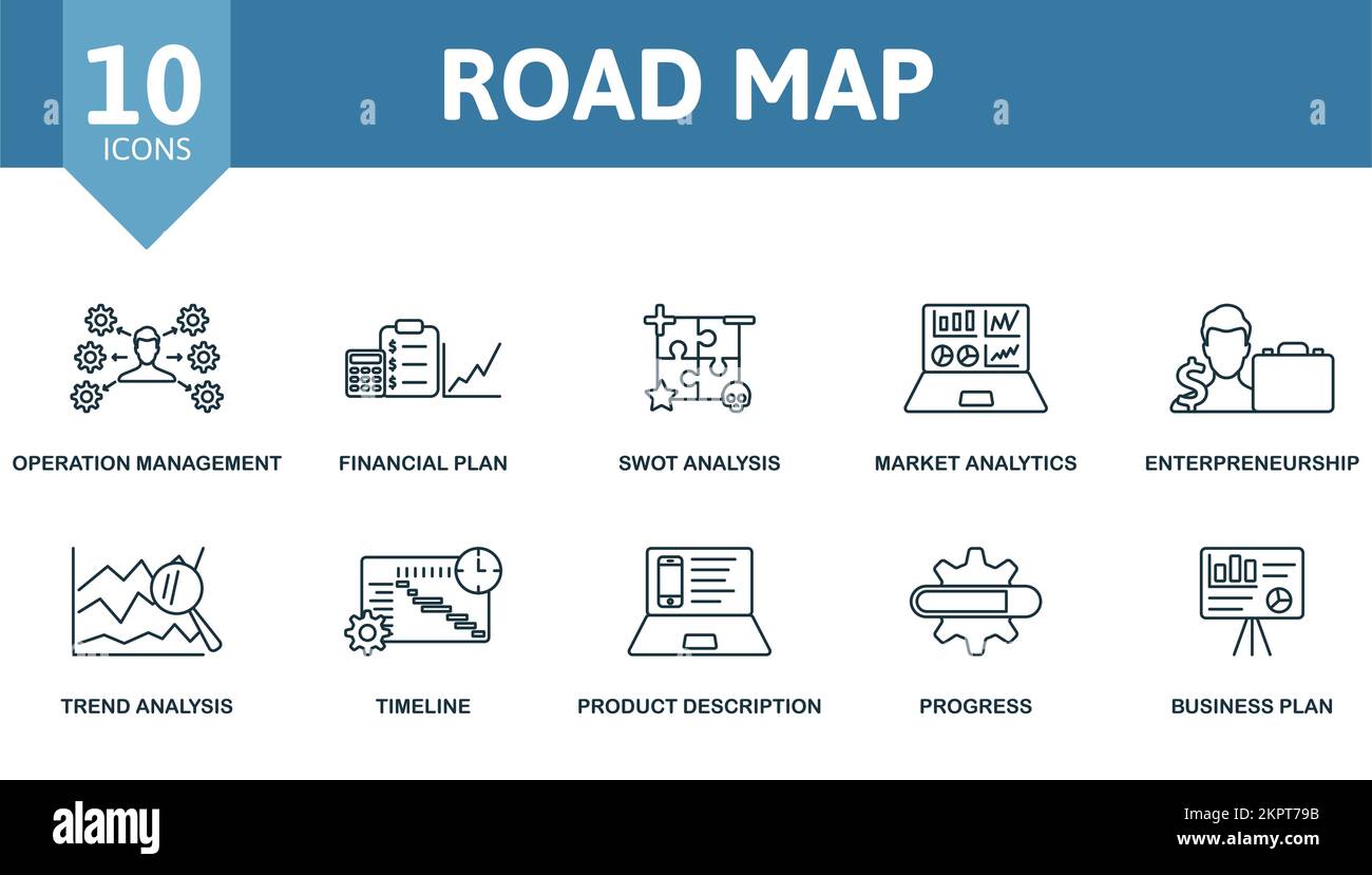 Road Map icon set. Monochrome simple Road Map icon collection ...