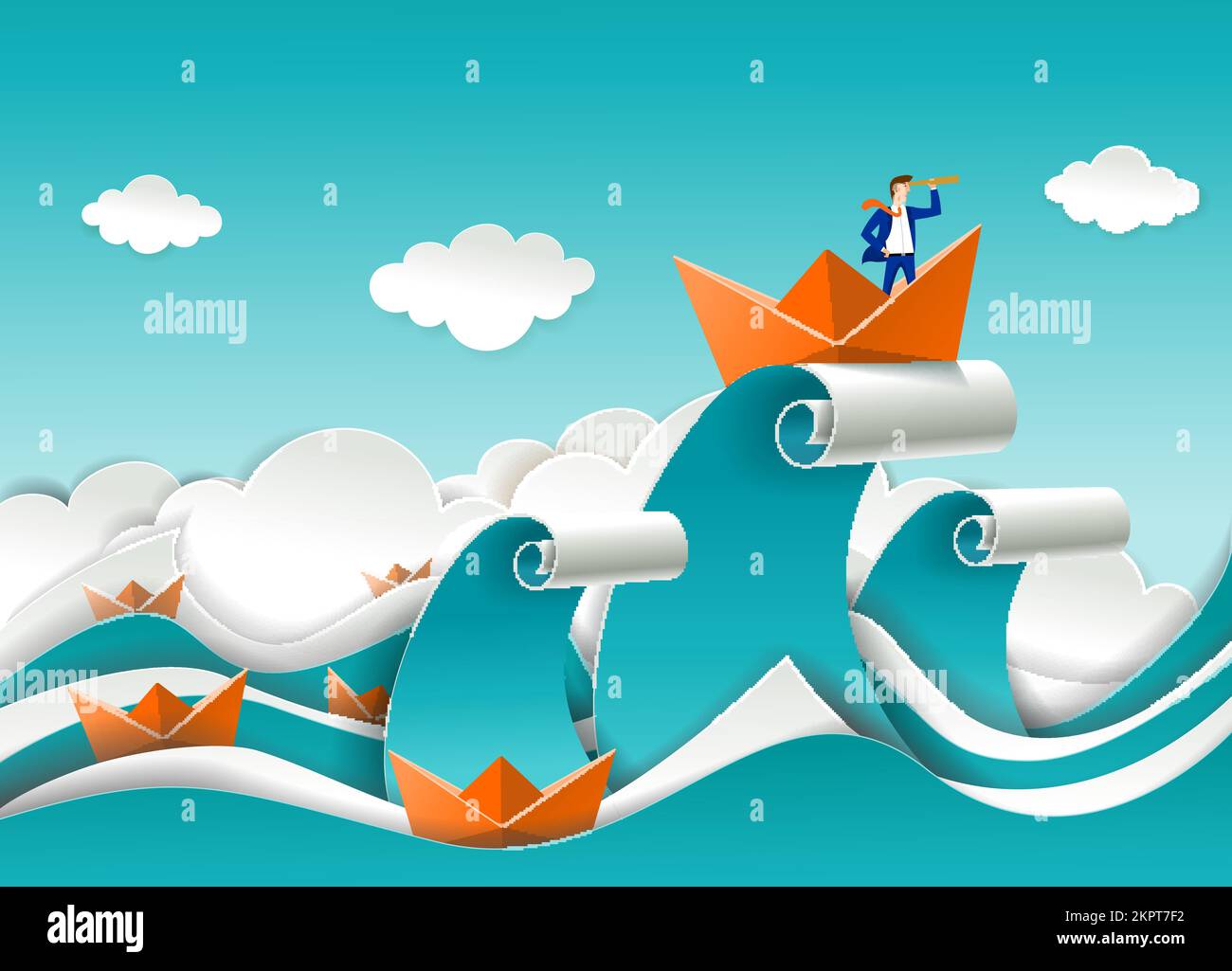 Business leader concept vector poster in paper art origami style ...