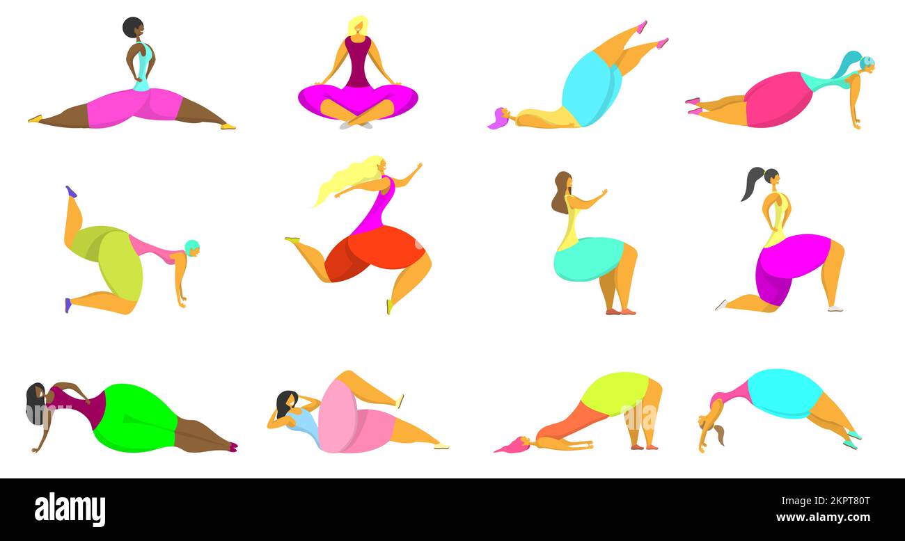 Fitness women icon set. Vector flat style design illustration isolated ...