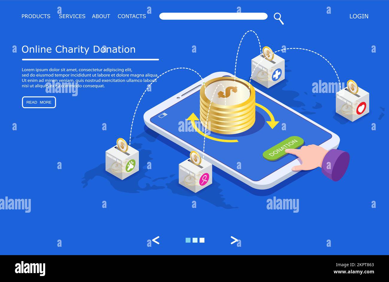 Online charity donation vector website template, web page and landing ...