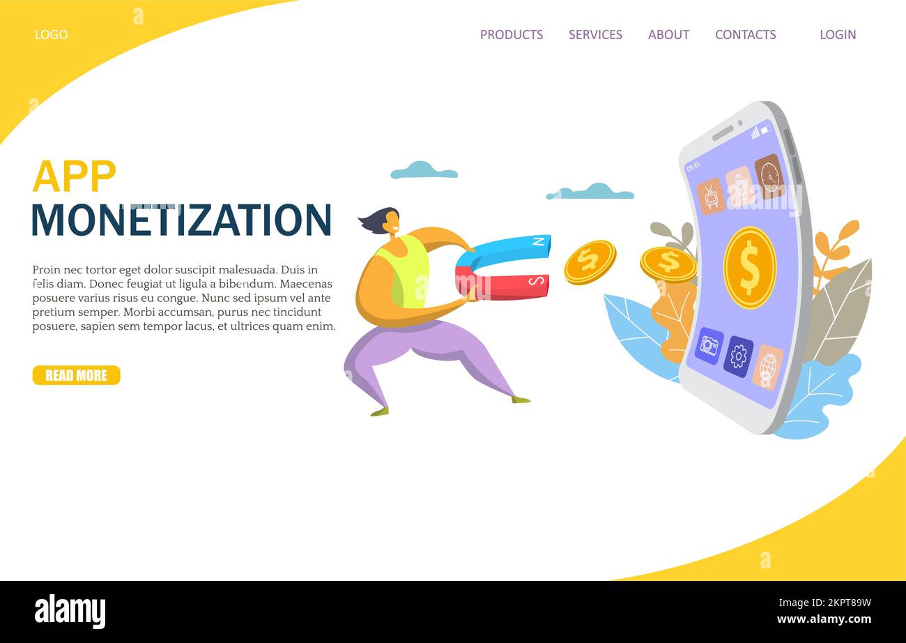 App monetization vector website template, web page and landing page design for website and ...