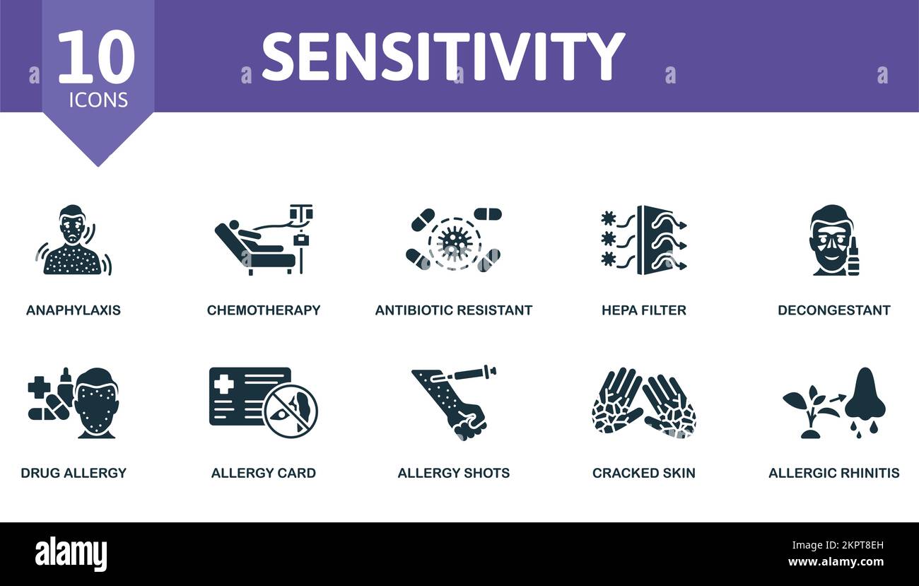Sensitivity icon set. Monochrome simple Sensitivity icon collection ...