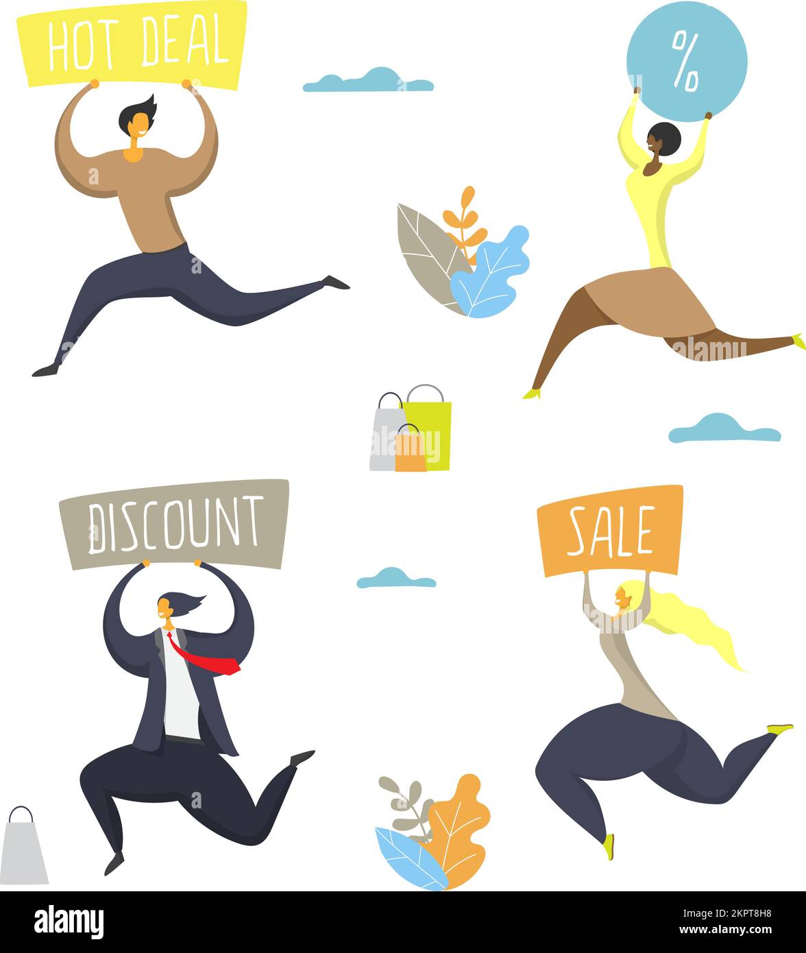 People with promo signs, vector flat isolated illustration Stock Vector ...