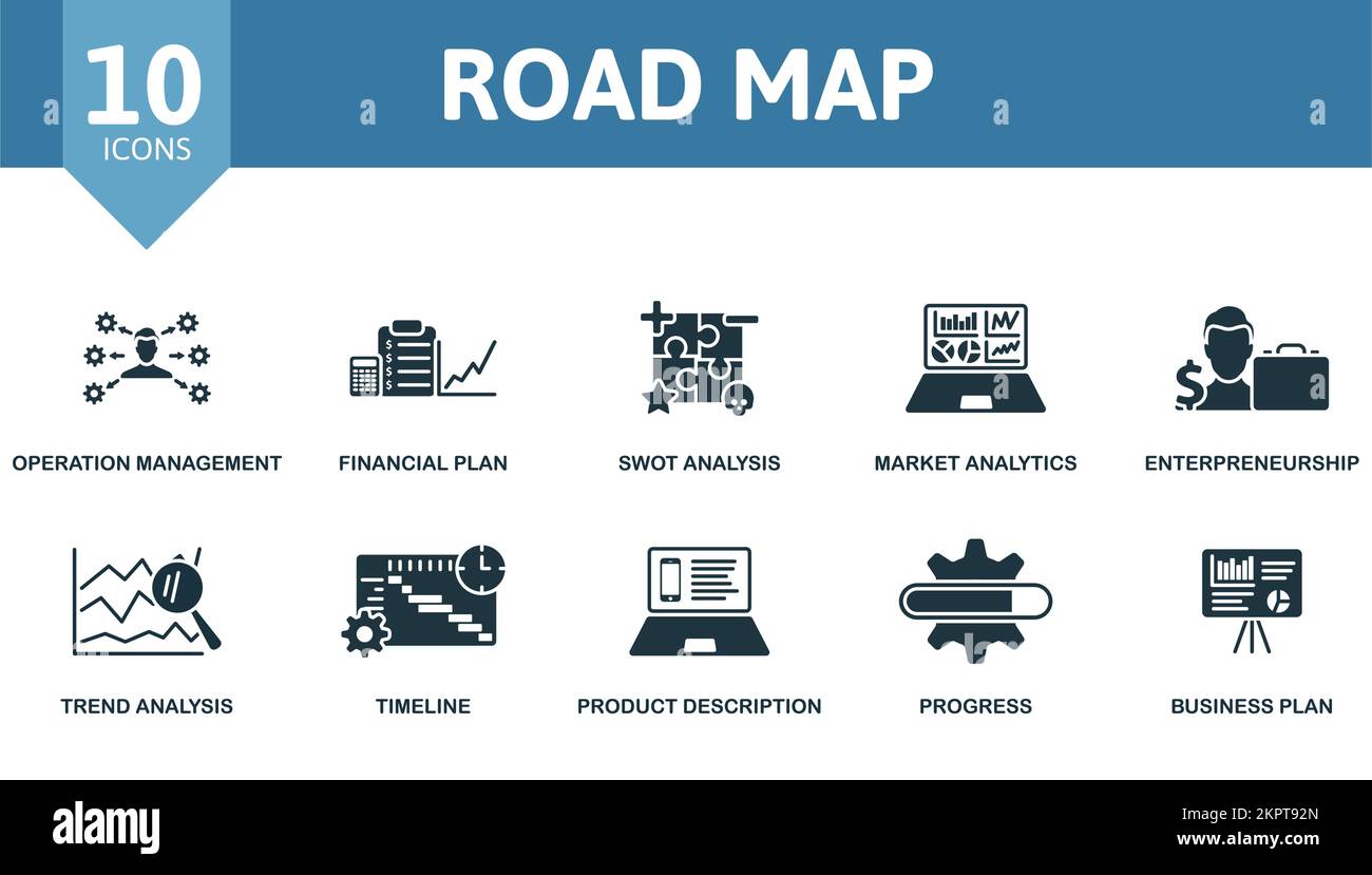 Road Map icon set. Monochrome simple Road Map icon collection ...