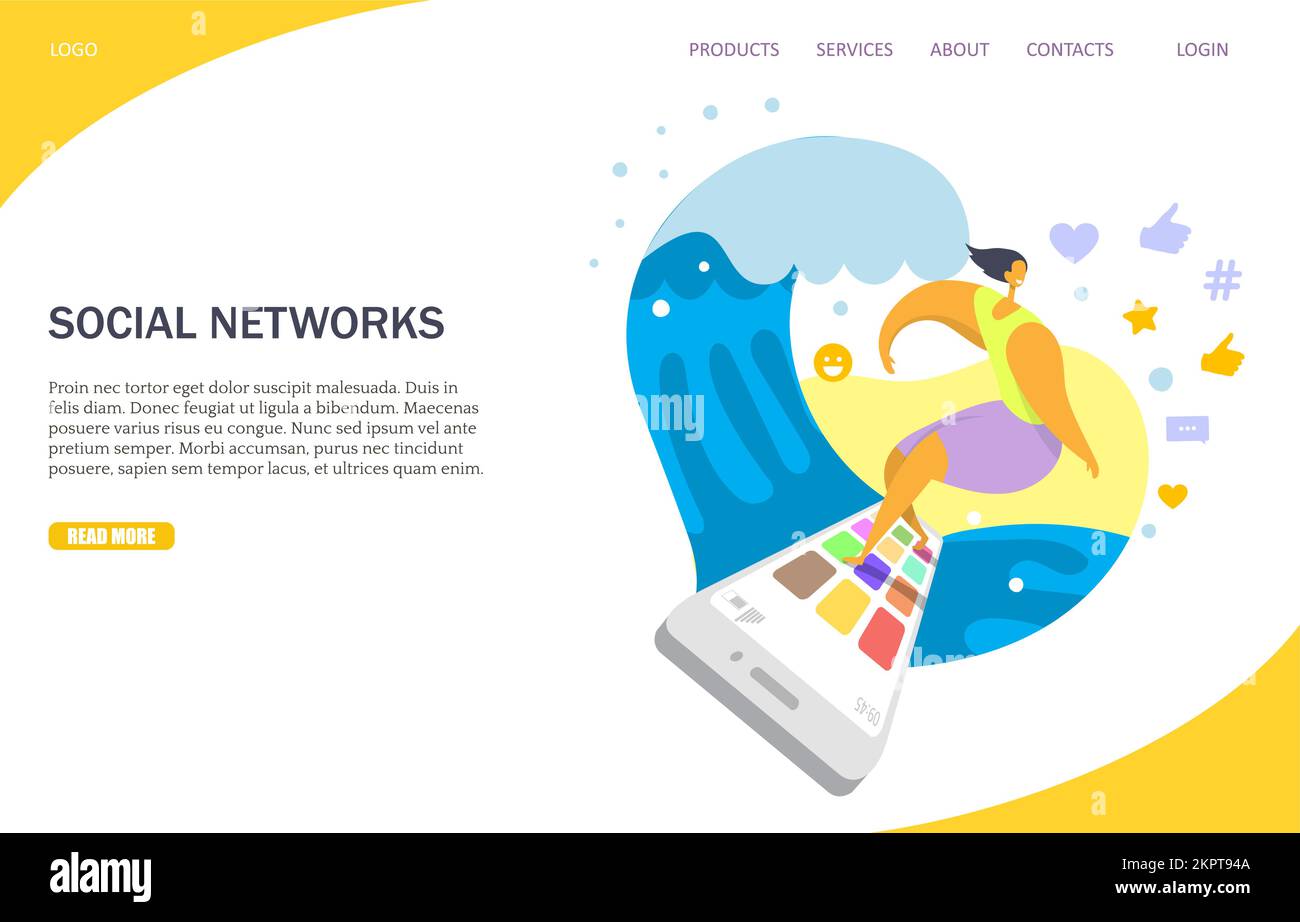 Social networks vector website landing page design template Stock ...