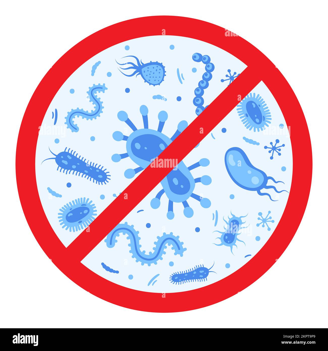 Antibacterial defence icon. Stop bacteria and viruses prohibition sign ...