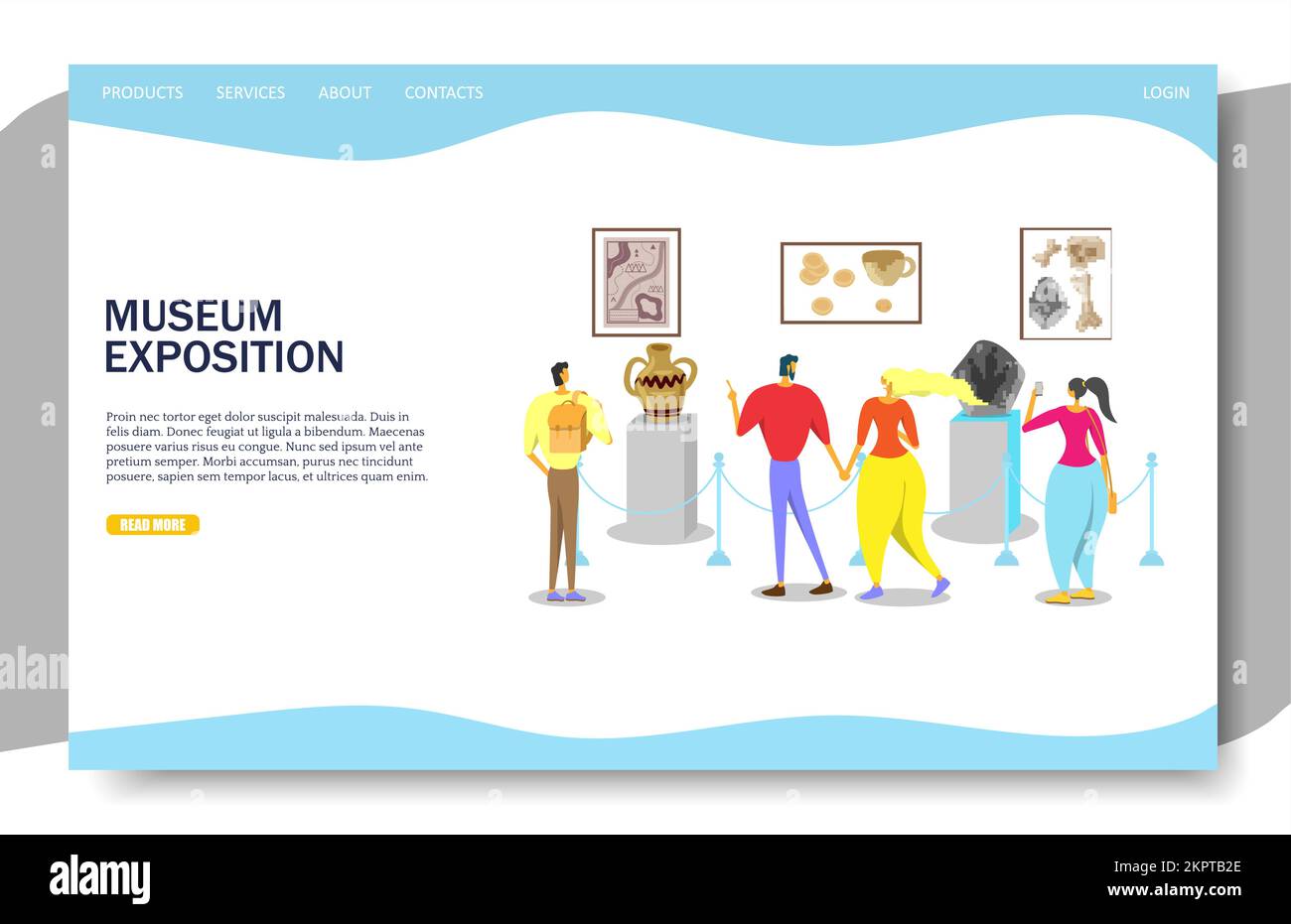 Museum exposition vector website landing page design template Stock ...