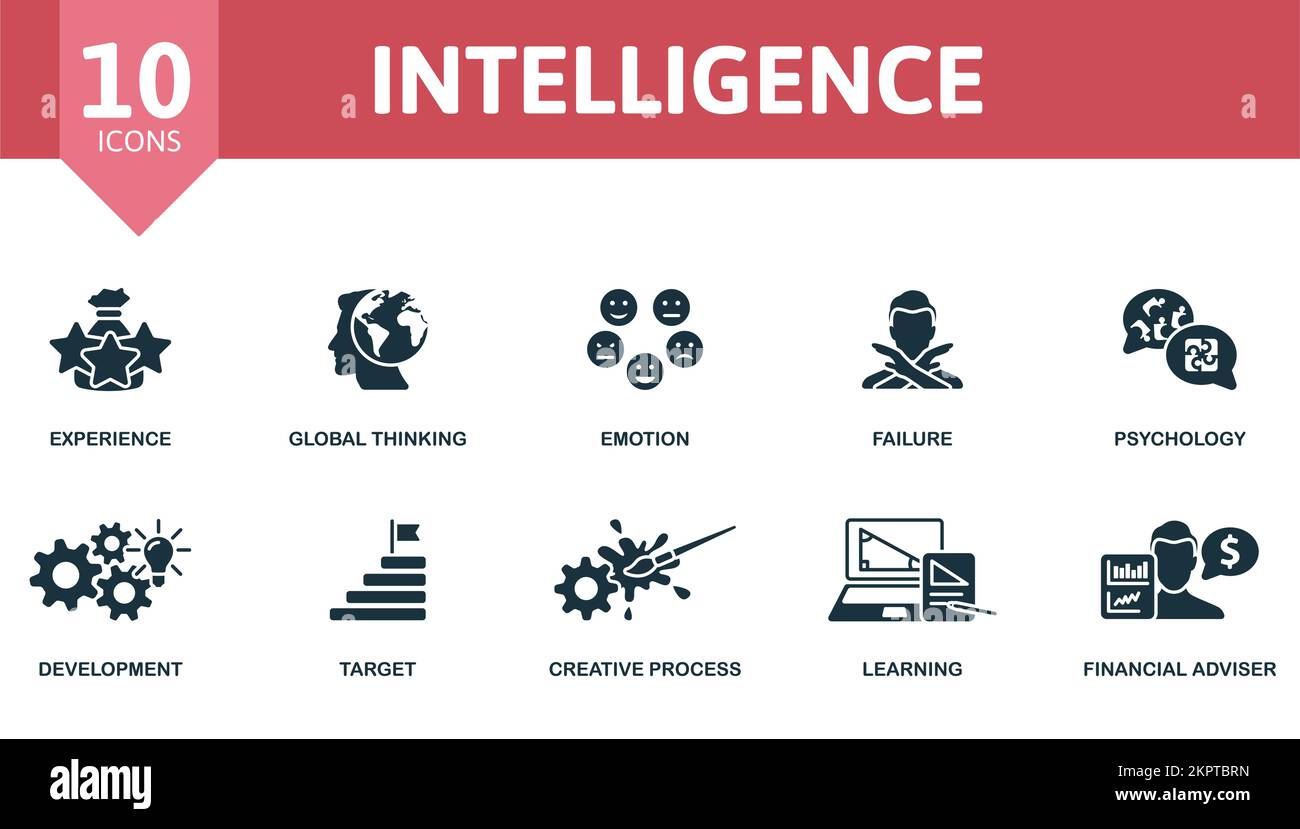 Intelligence icon set. Monochrome simple Intelligence icon collection ...