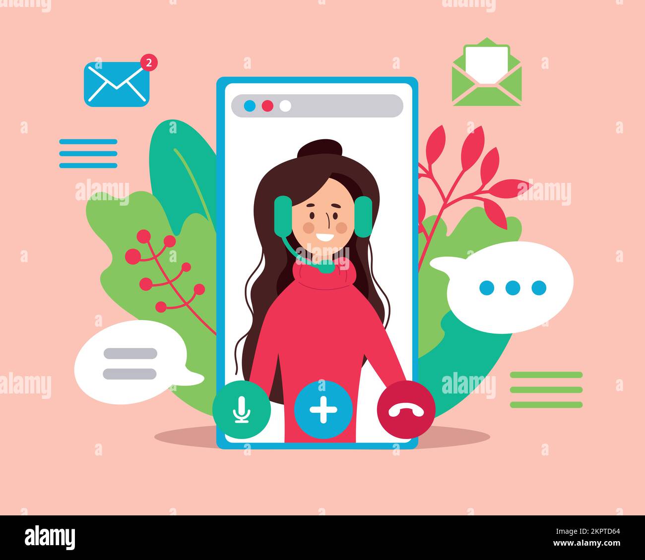 Woman makes a video chat. Video conference from home. Vector ...