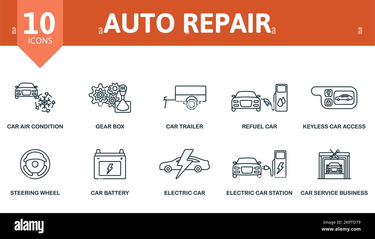 Auto Repair icon set. Monochrome simple Auto Repair icon collection ...