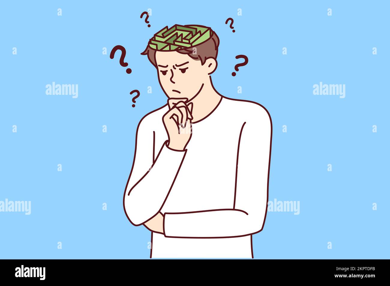 Confused young man with labyrinth in head think of problem solution ...