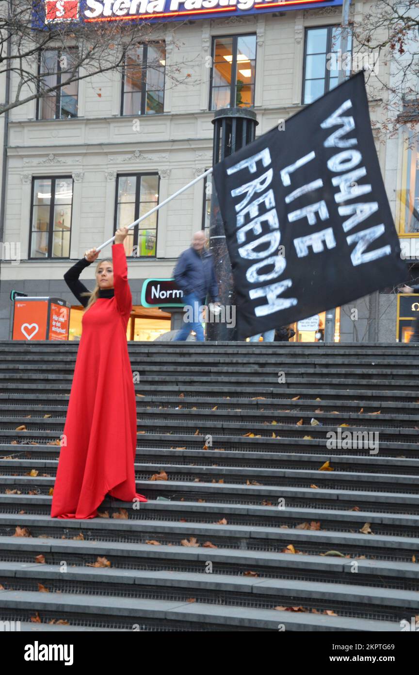 Stockholm, Sweden - November 11, 2022 - Iran protest - A woman waiving ...