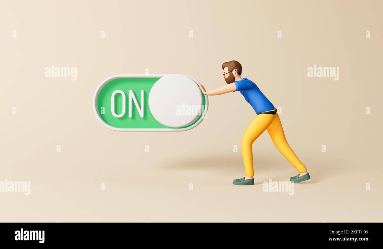 A businessman turning on an on off toggle switch. 3D Rendering Stock ...