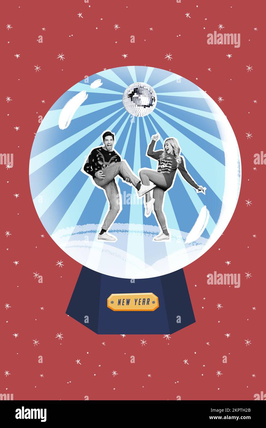 Vertical collage image of two excited mini black white gamma people ...