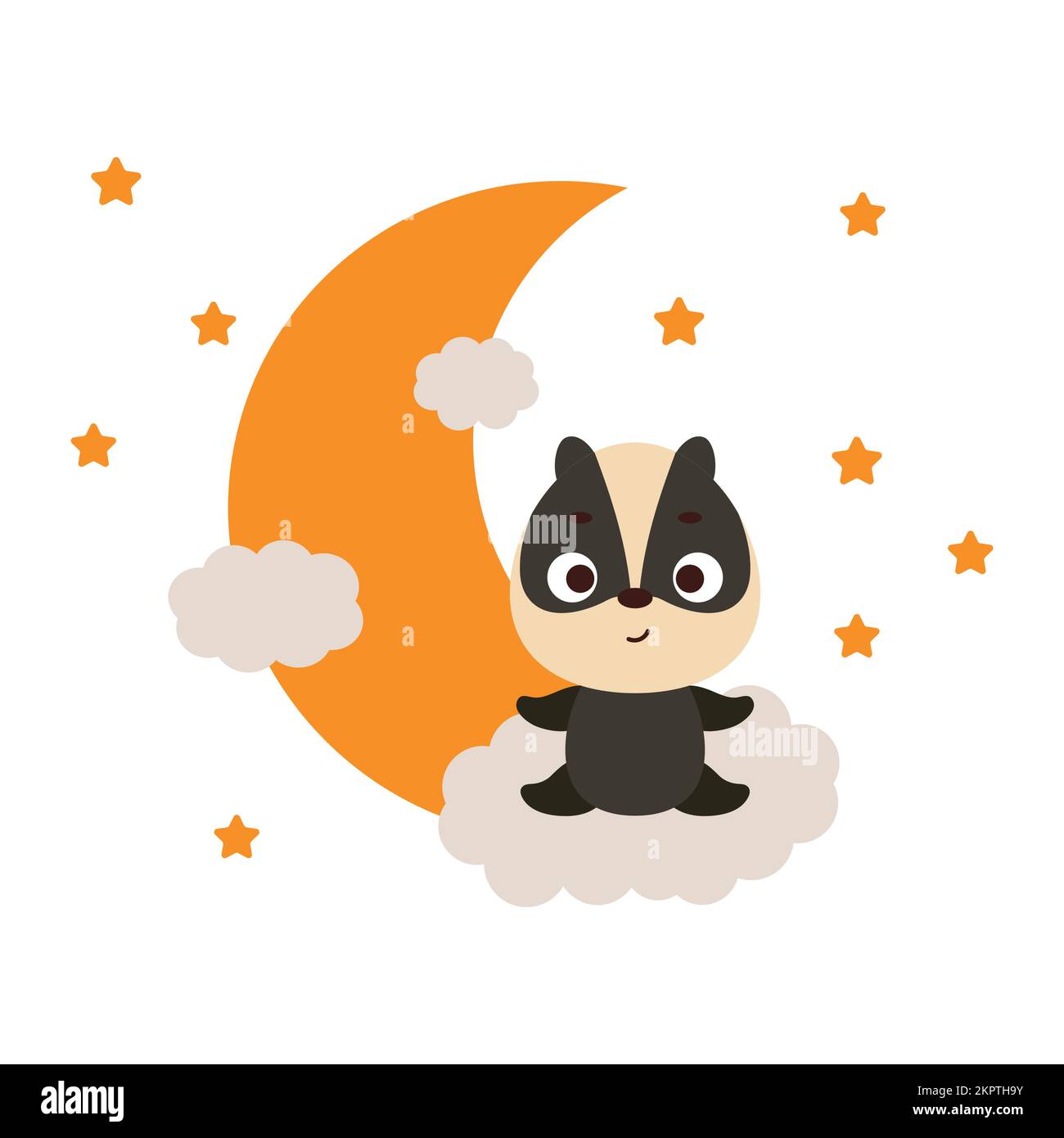 Cute little badger sitting on cloud. Cartoon animal character for kids ...