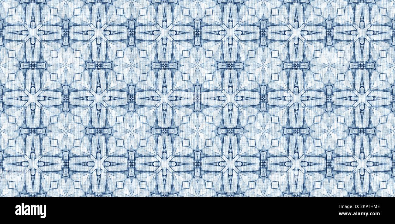 Indigo dye wash coastal damask seamless border pattern. Washed out ...