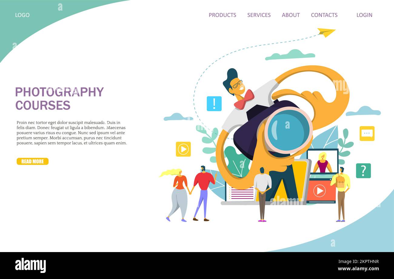 Photography courses vector website landing page design template Stock ...