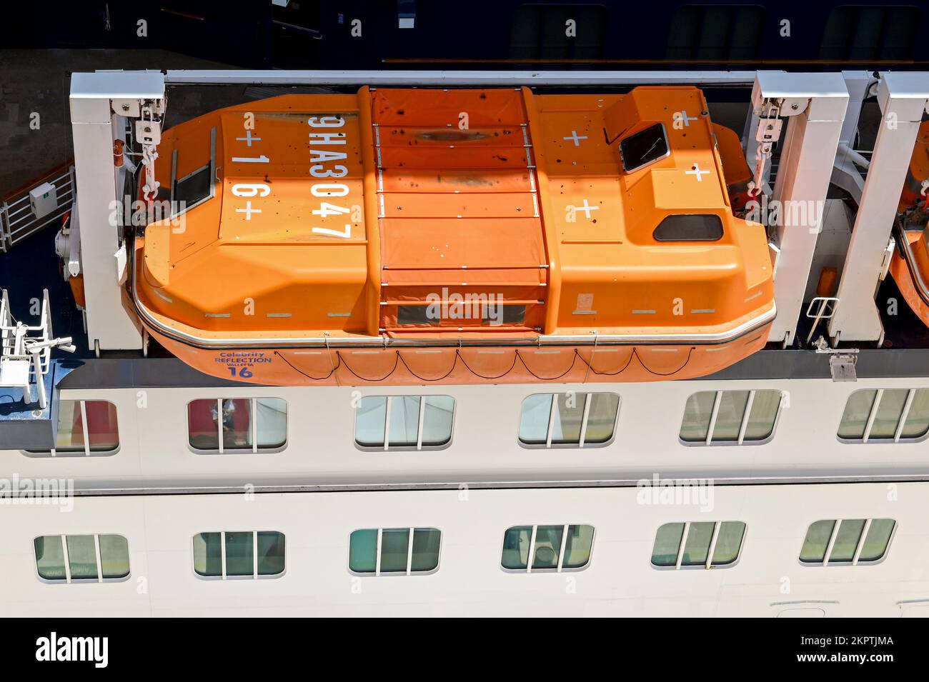 Kusadasi, Turkey - May 2022: Ariel view of a bright orange lifeboat ...
