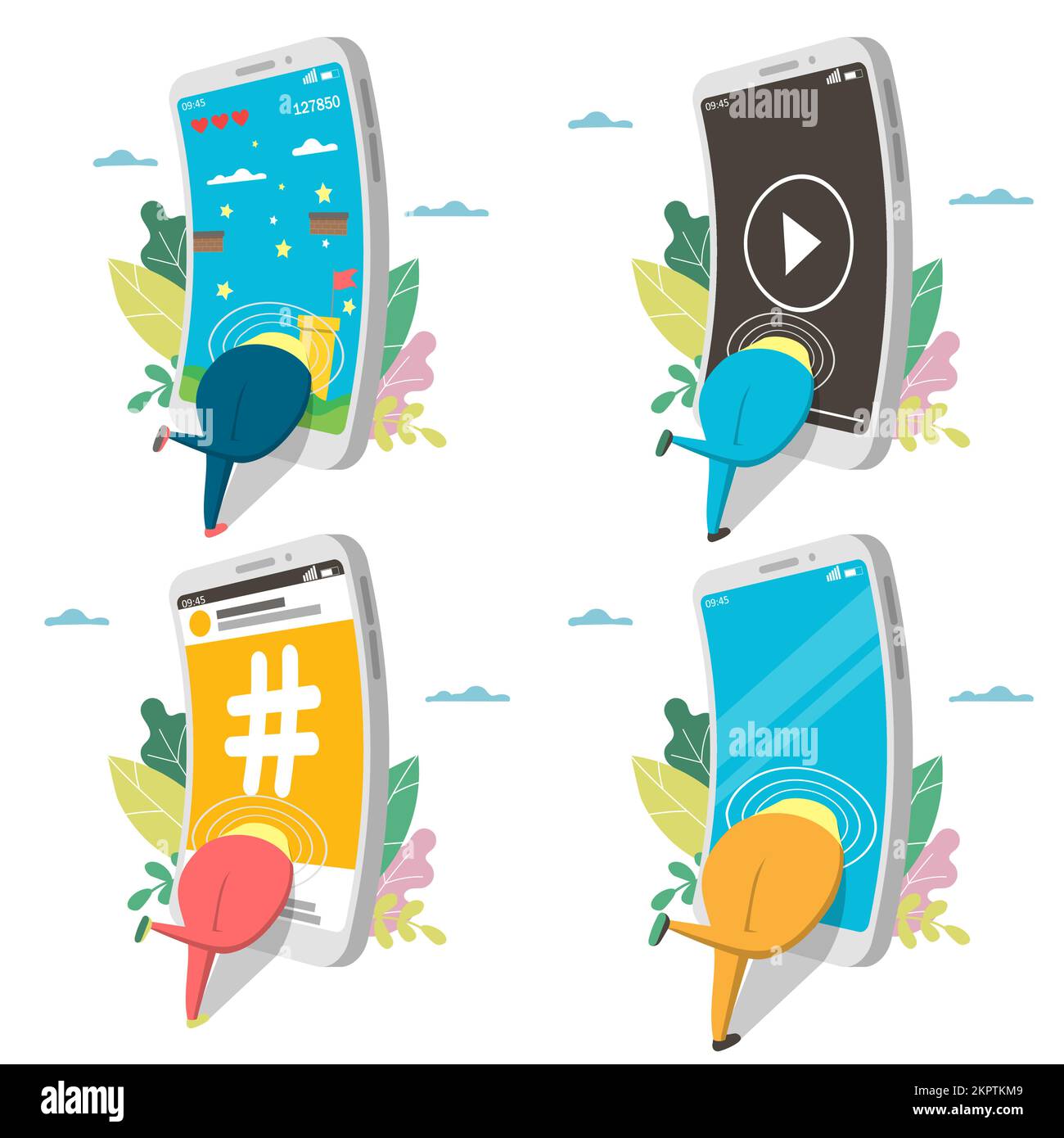 Smartphone addiction icon set, vector isolated illustration Stock ...
