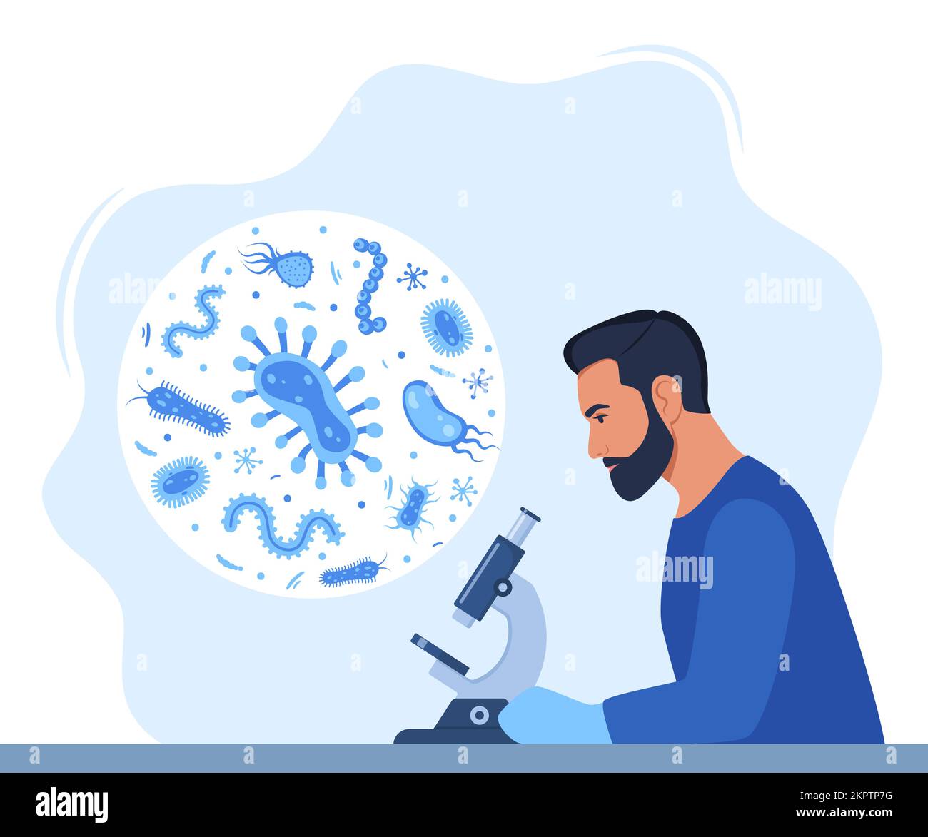 Man Scientist, microbiology researcher with microscope. Microbiologist ...