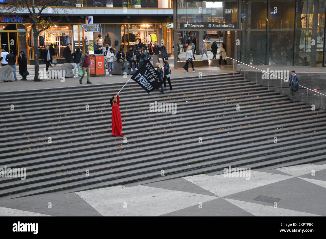 Stockholm, Sweden - November 11, 2022 - Iran protest - A woman waiving ...