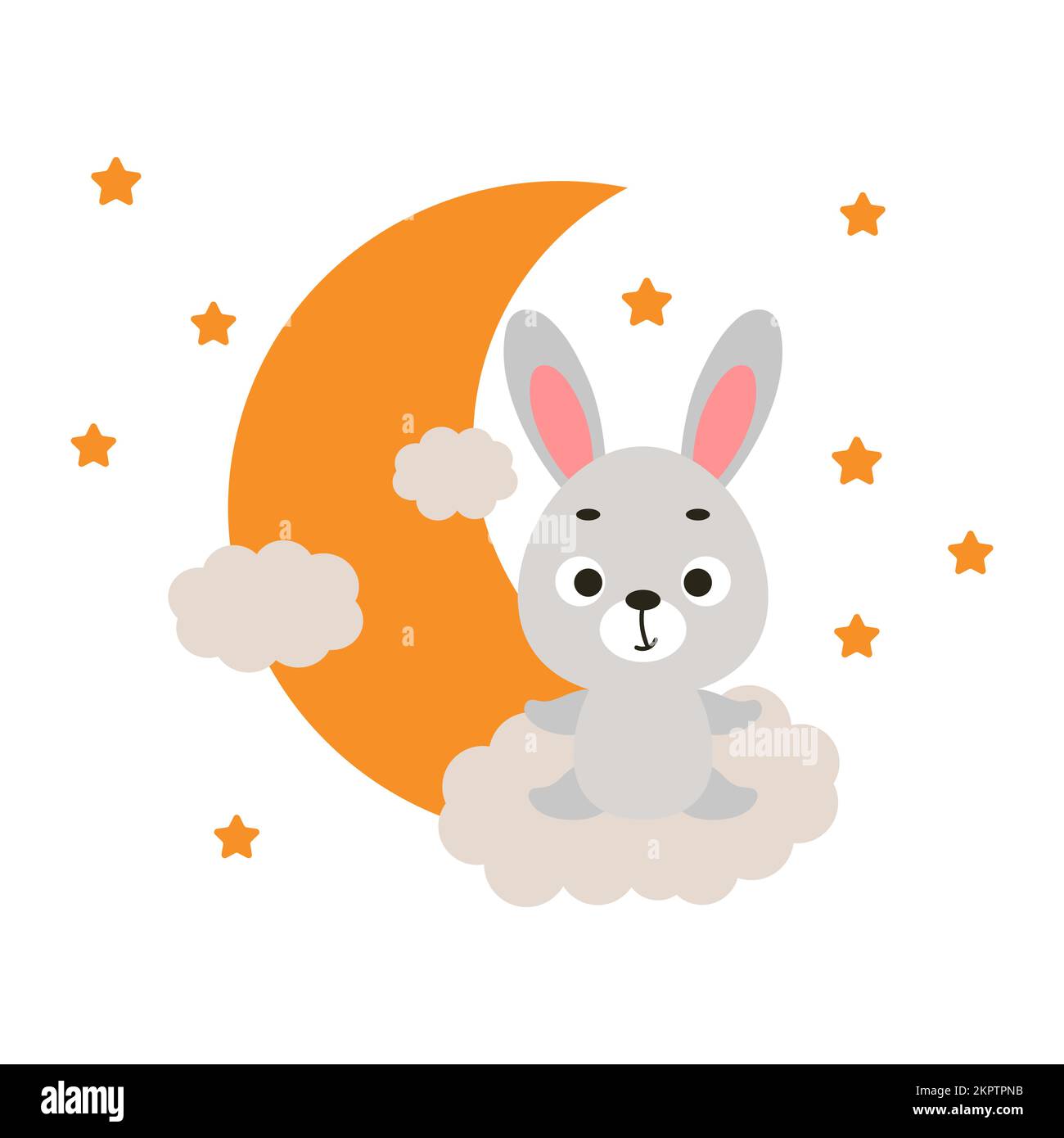 Cute little bunny sitting on cloud. Cartoon animal character for kids t ...