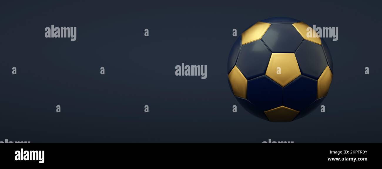 golden soccer ball over grey background, 3d render, panoramic layout ...
