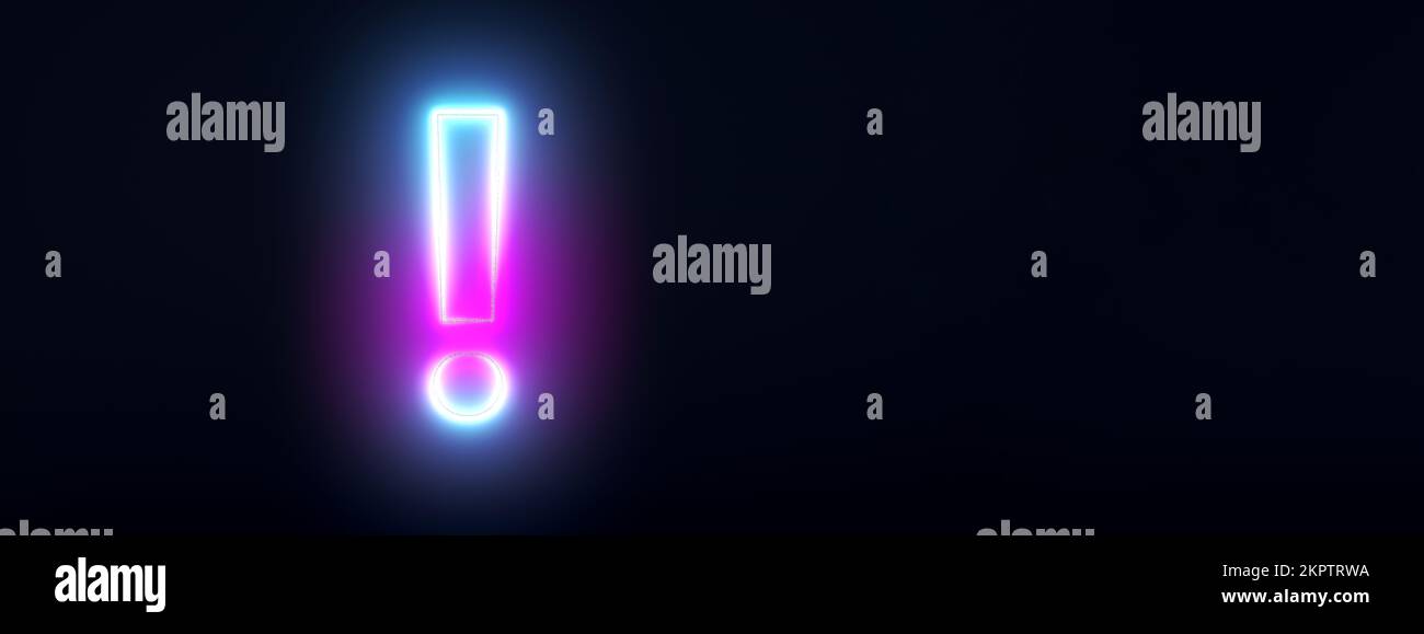 neon exclamation mark symbol, 3d render, panoramic layout Stock Photo ...