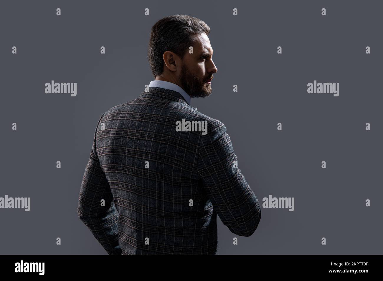 back view photo of man wearing menswear. man wear menswear formal suit ...