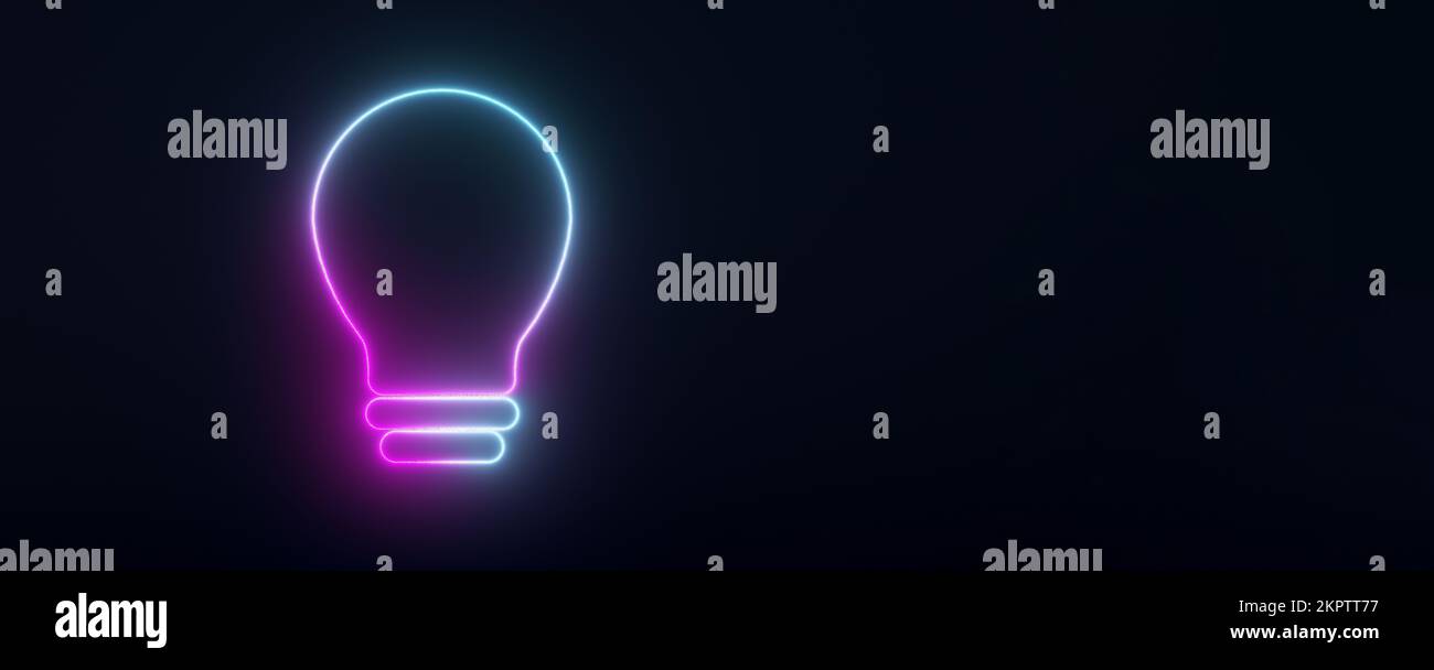 neon light bulb symbol, 3d render, panoramic layout Stock Photo - Alamy