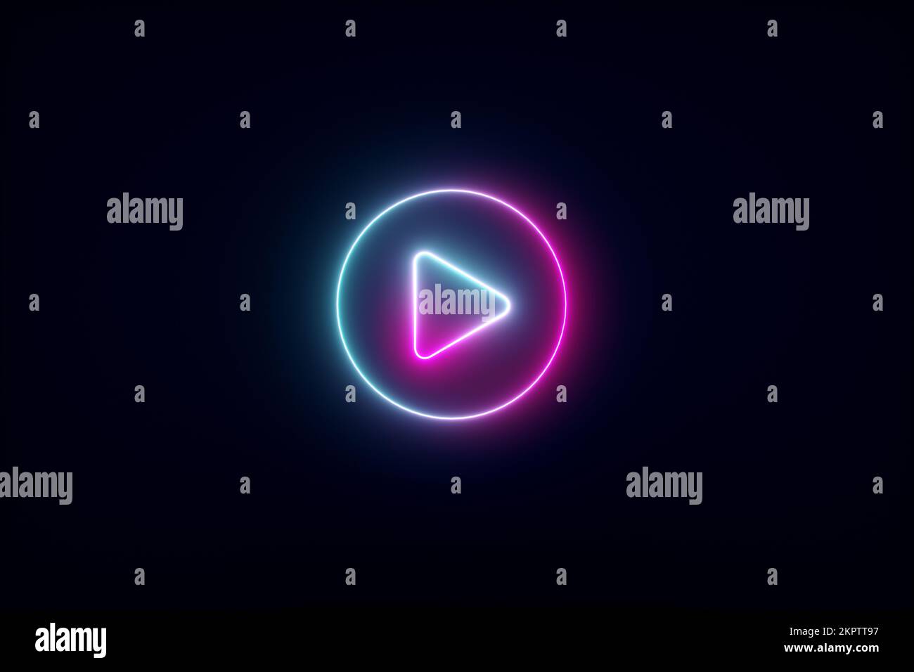 neon media player button, 3d render Stock Photo - Alamy