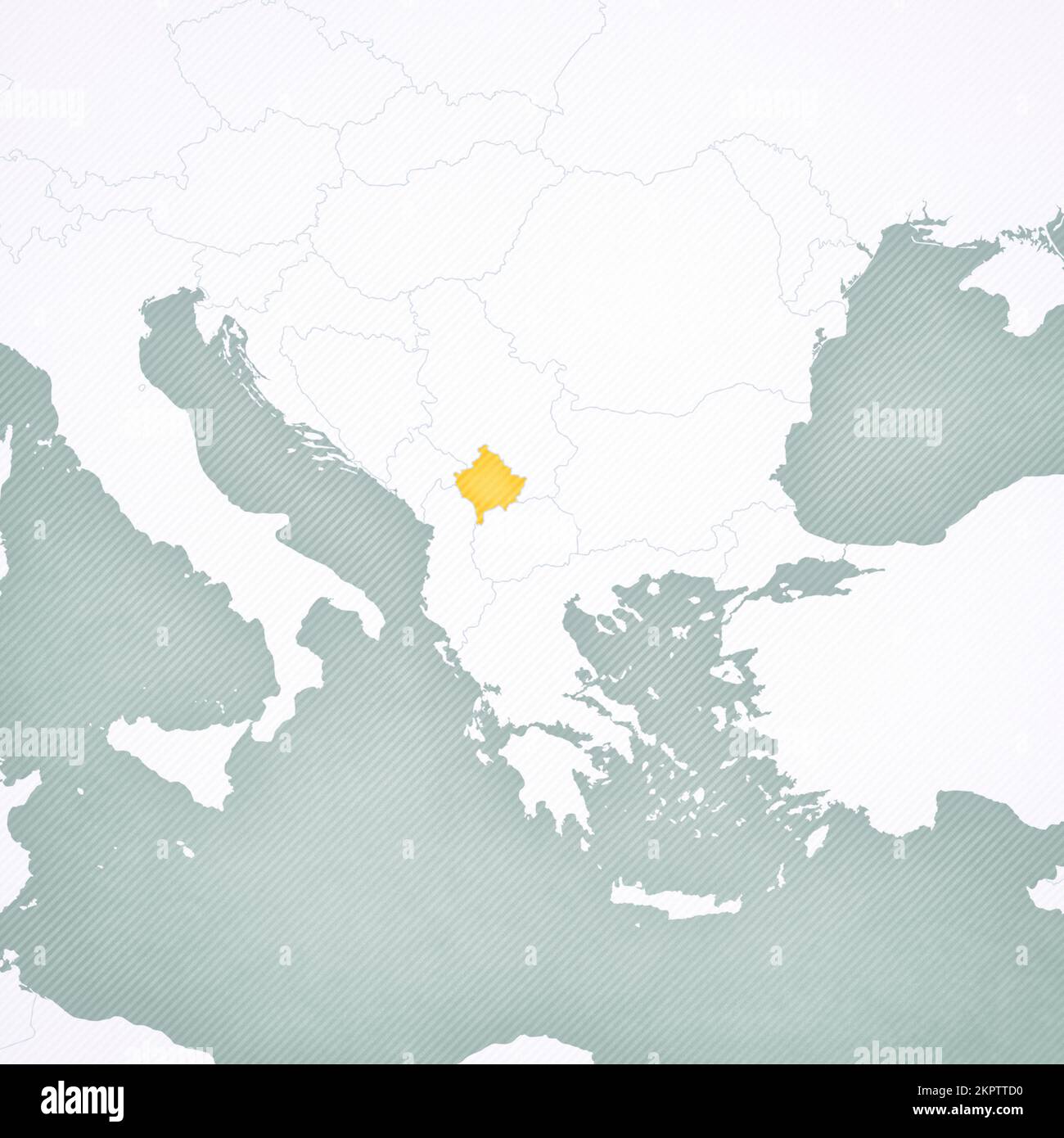 Kosovo on the map of Balkans with softly striped vintage background ...