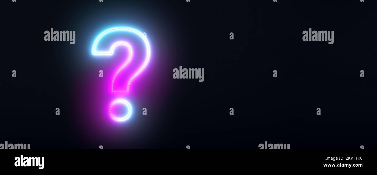 neon question mark, 3d render, panoramic layout Stock Photo - Alamy