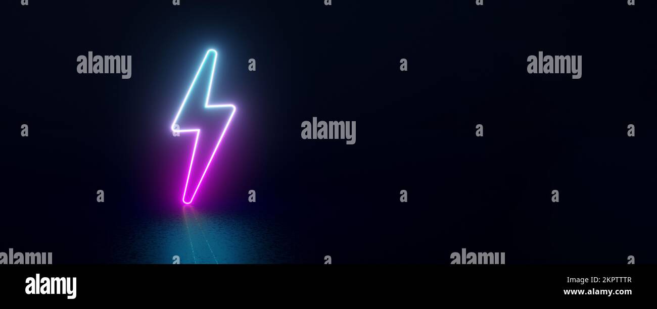 neon thunderbolt, 3d render, panoramic layout Stock Photo - Alamy